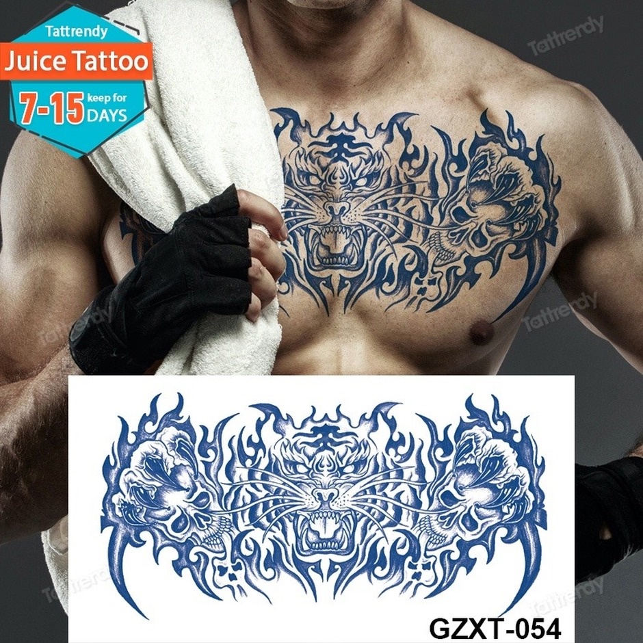 Large Temporary Tattoos Sternum Chest Back Body Painting Natural Juice ...