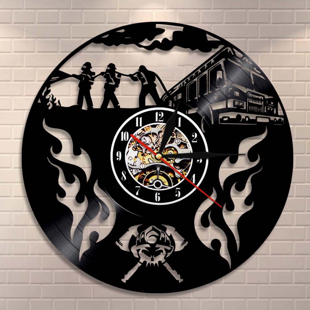 Fashion Creative 3D Firefighter Record Wall Clock Personalized Vinyl ...