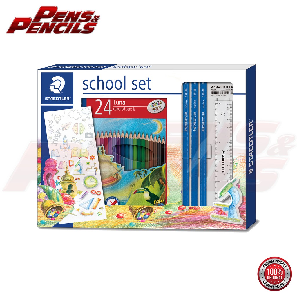 Staedtler School Set Luna Colour Pencil + Stationery Set 2B Stationary ...