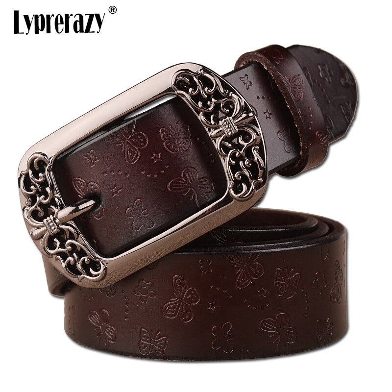 Women Fashion Genuine Cow Leather Belt Floral Carved Cow Skin Belts for ...