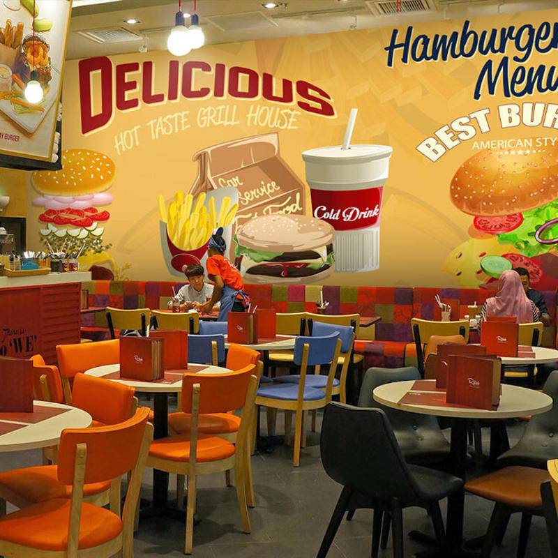 Custom mural restaurant bar restaurant large hamburger fast food theme ...