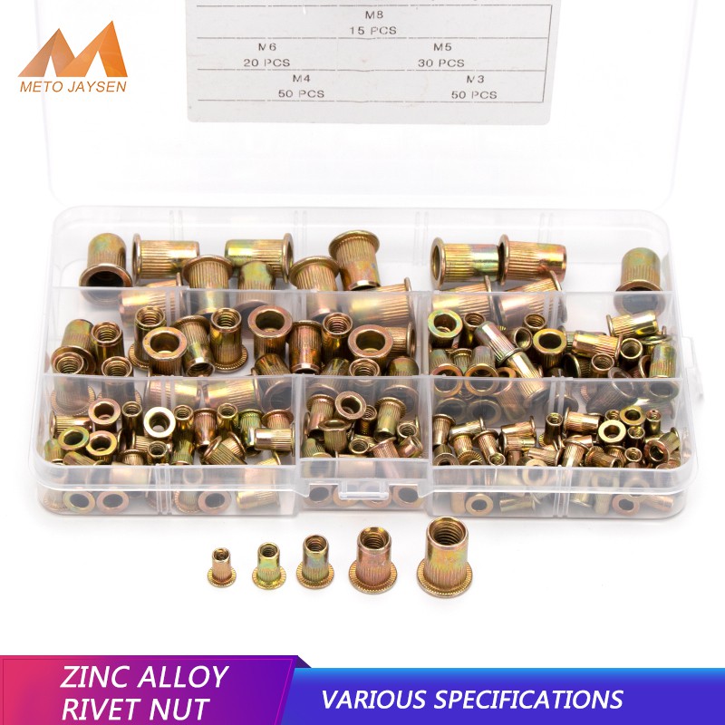 165pcs Zinc Rivet Nuts M3 M4 M5 M6 M8 Flat Head Knurled Hardware Parts ...
