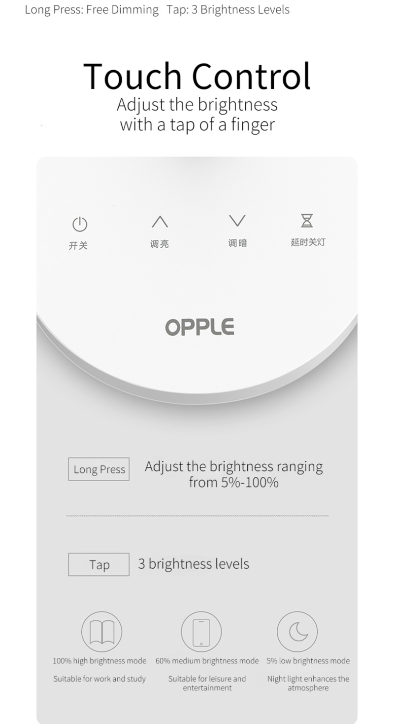 OPPLE LED Desk Table Lamp Reading USB Charging Dimmable Light Touch ...