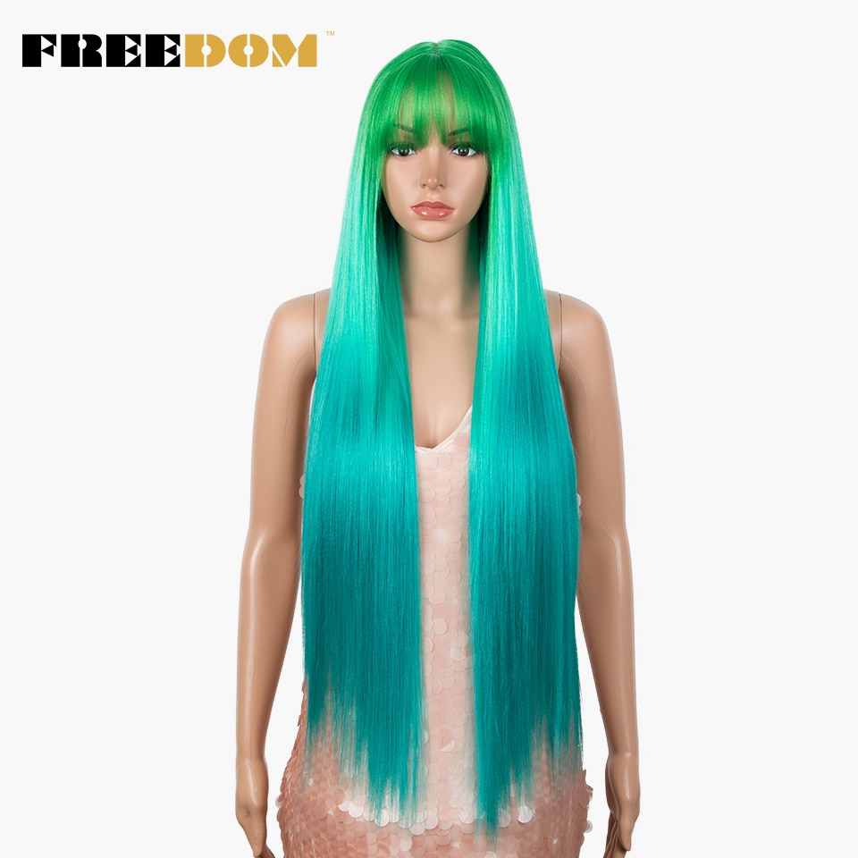 Freedom Long Straight Wig With Bangs Synthetic Lace Wigs For Black ...