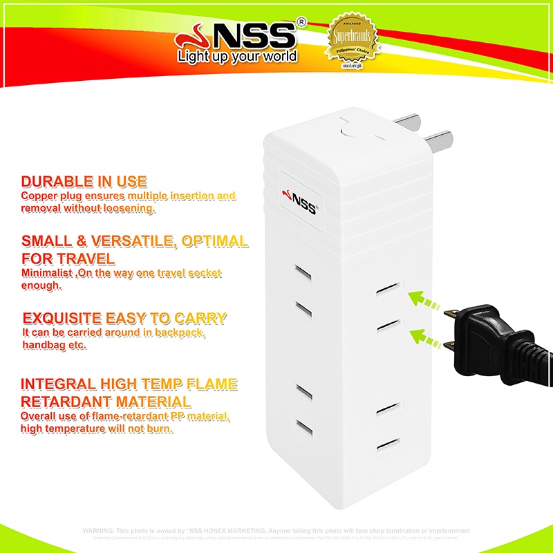 NSS 6 in 1 Extension Adaptor Socket Outlet Power Adapter Children ...