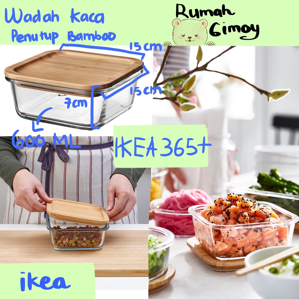 KAYU Square Glass Snack Food Container Wooden Lid Food Container ...