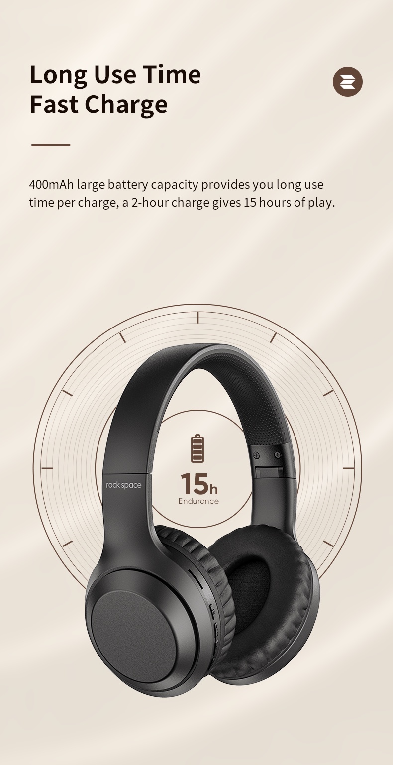 Rock Space O2 Wireless Headphones Foldable Bluetooth Headset with Built ...