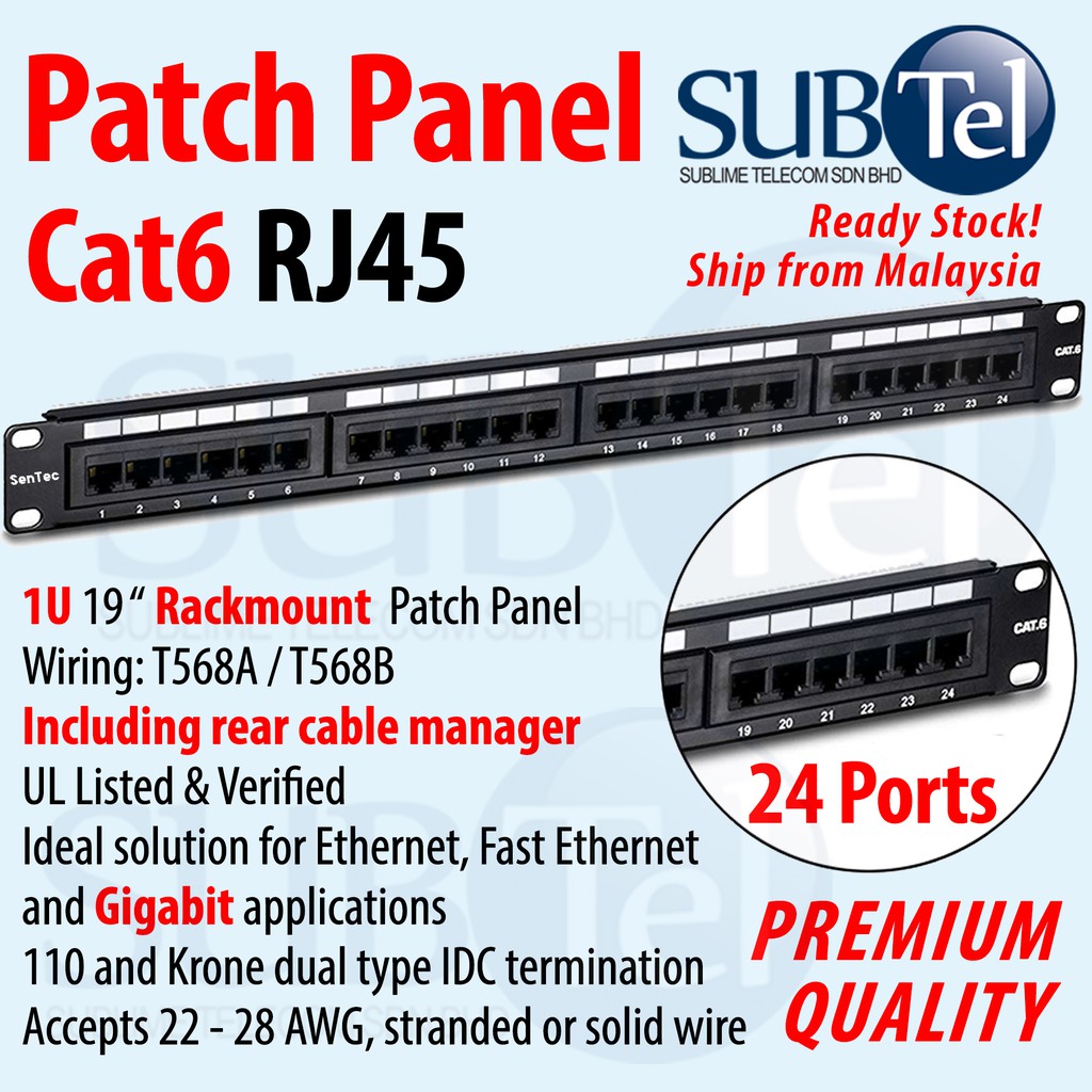 24 Port Cat6 RJ45 19" 1U Rackmount Patch Panel 24Port Cat5 Rack Mount ...