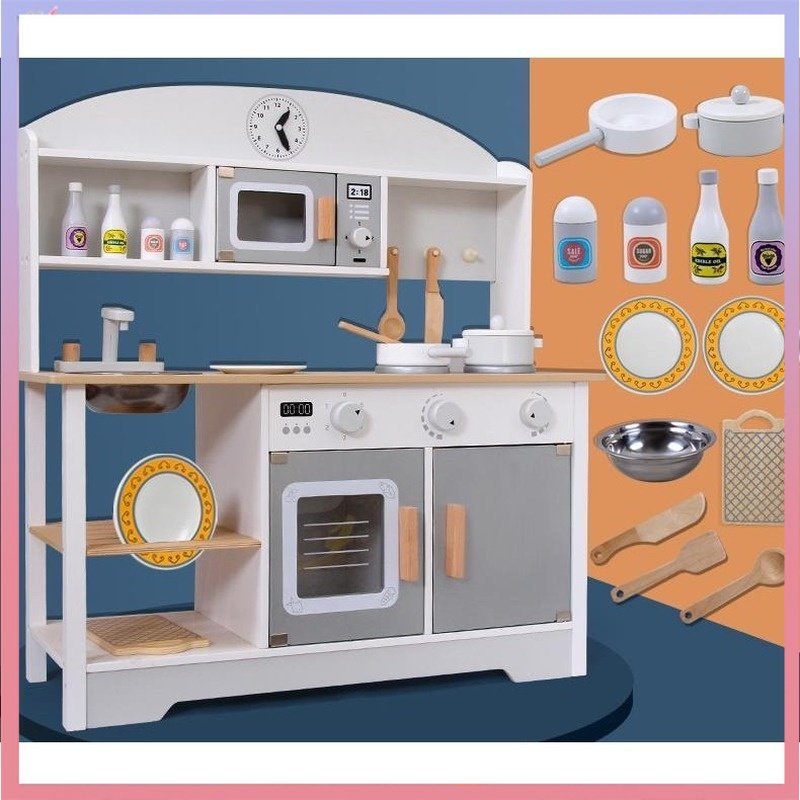 【Ready Stock】Japanese Style Minimalist White Wood Pretend Play Kitchen ...