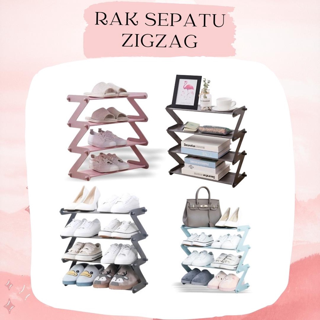 Zigzag Shoe Rack 4 Layers Shoes Sandals Shoe Rack Easy to Disassemble Portable Shelf - Homesky ...