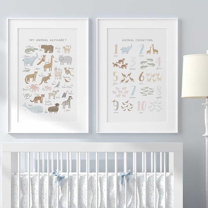 Animal Alphabet and Numbers Canvas Prints Children's Room Decoration Wall Art ABC Poster ...