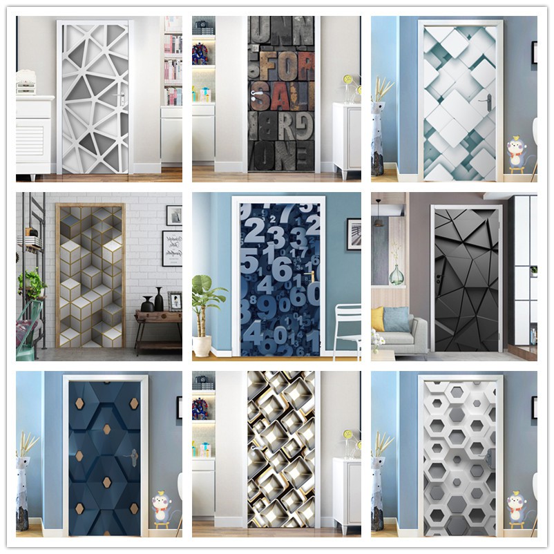 custom wallpaper space geometric pattern digital door sticker self ...
