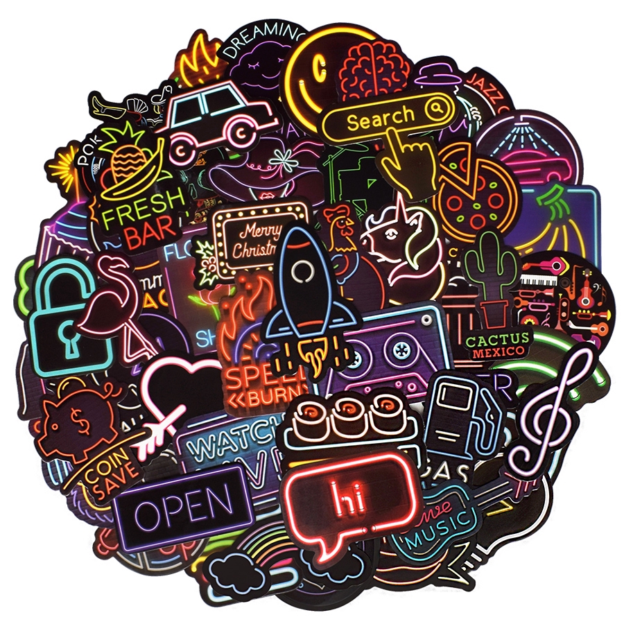 50 PCS Neon Style Anime Sticker Graffiti Animal Cartoon PVC Sticker ...