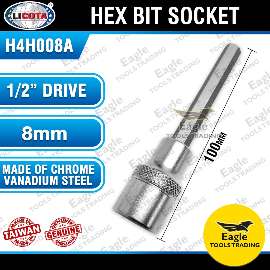 Licota hex bit socket h8 1/2" drive 8mm size 100mm length h4h008A ...