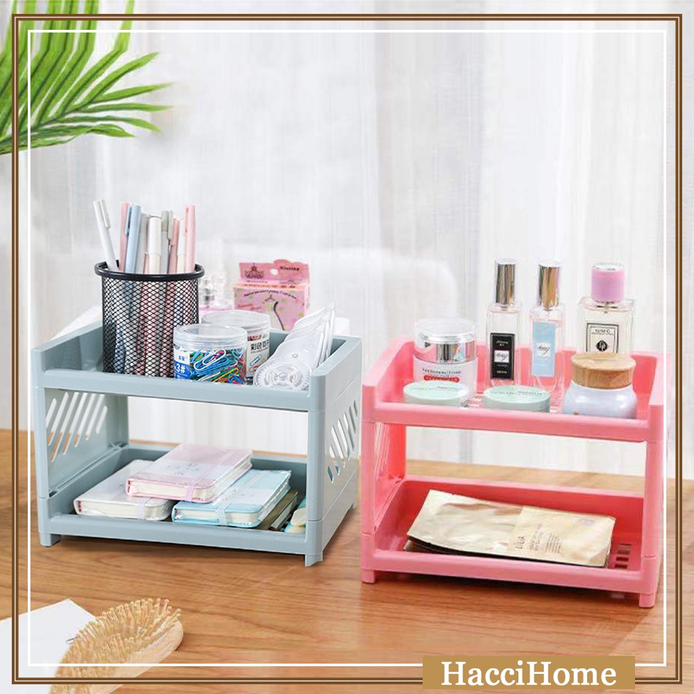 Double-layer Desktop Plastic Organizer Stationery Storage Rack | Shopee ...
