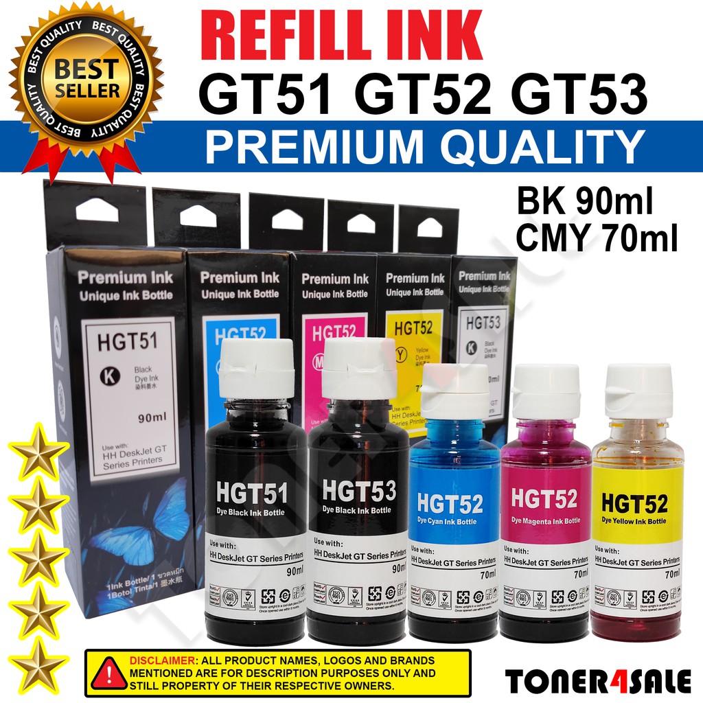 GT51 GT52 GT53 GT53XL Refill Ink Compatible for HP Deskjet GT5810 ...