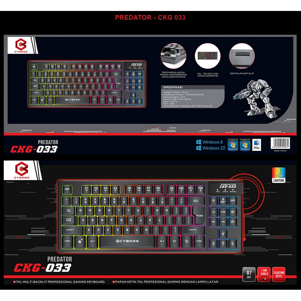 Cyborg CKG-033 PREDATOR Cyborg TKL Gaming Keyboard | Shopee Philippines