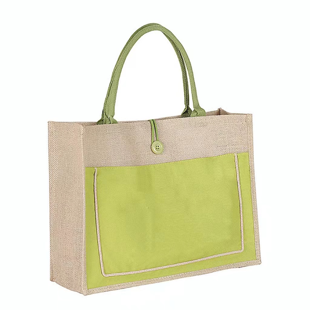Abaca Tote Bag Jute Burlap Linen Hemp Handbag With Pocket Can Graffiti ...