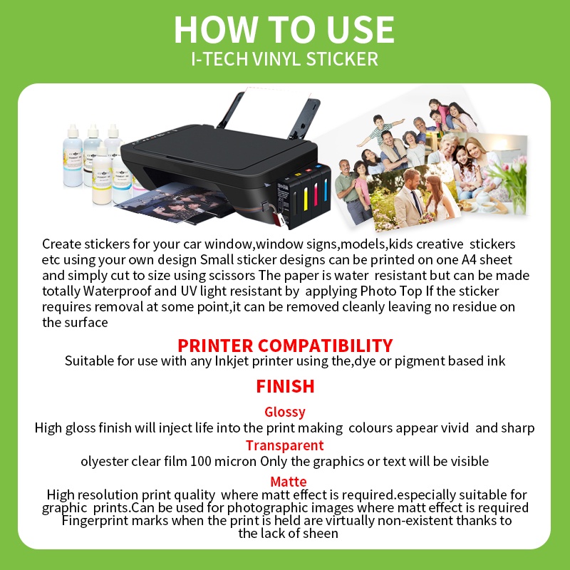 A3 Vinyl Sticker Waterproof Matte / Glossy / Transparent 20Sheets/Pack ITech Brand High Quality ...