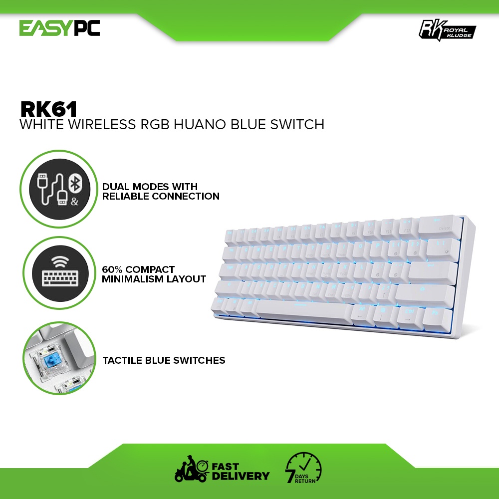 Royal Kludge - RK61 Black/White, wireless, RGB, Huano - Blue/Brown ...
