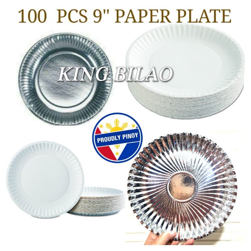 100 PCS SIZE 9" WHITE /SILVER PAPER PLATE. PHILIPPINE MADE | Shopee ...