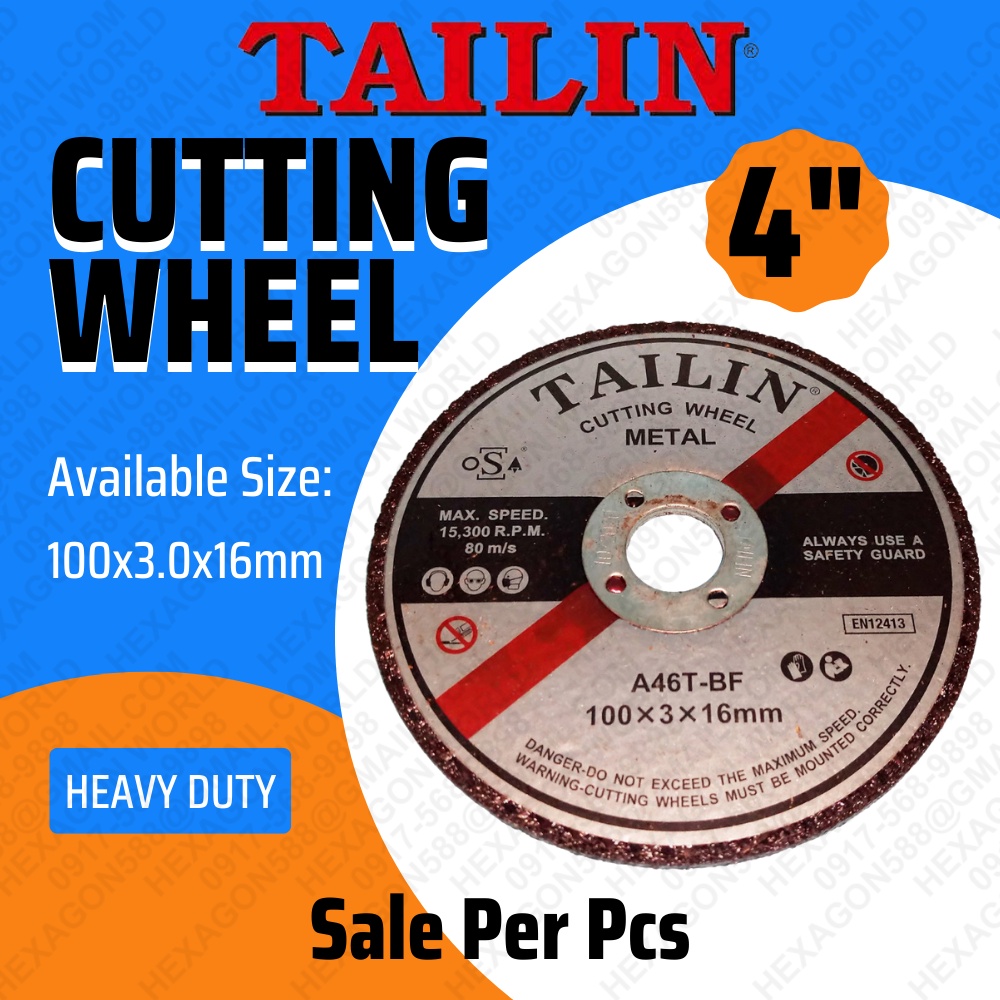 1Pcs Tailin 4" / 100 x 3 x 16mm Cutting Wheel Metal A46T-BF Tailin Cutting Disc 4 Inch | Shopee ...