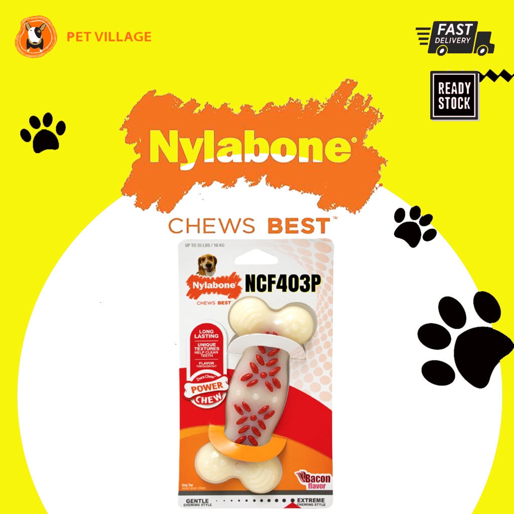 NYLABONE Dura Chew Power Chew Action Ridges Chew Wolf Bacon Flavour up ...