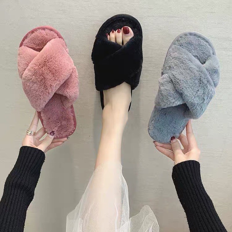 Home plush slipper indoor bedroom slippers warm cotton slippers ...