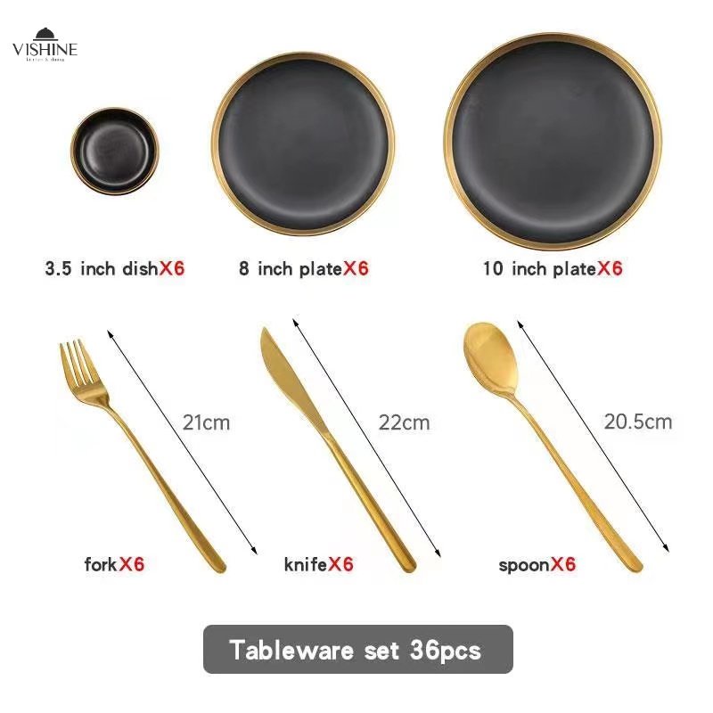 VISHINE Luxury Ceramic Tableware 12/36pcs Set 2/6person Combination ...
