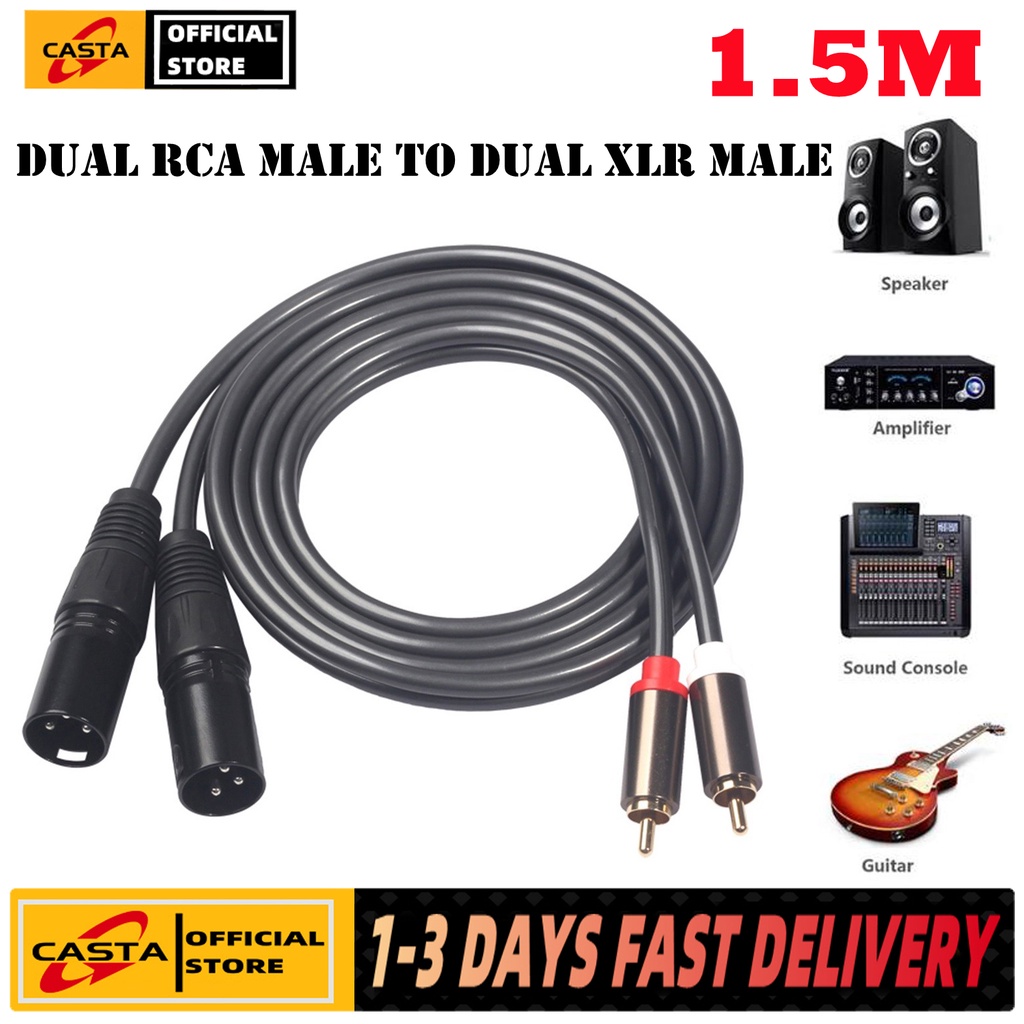 Casta Dual Xlr To Rca Cable, 2 Female Male Patch Cord Hi-Fi Stereo ...