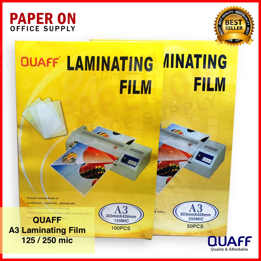 QUAFF Laminating Film A3 SIZE (303x426mm) 125/250 microns | Shopee ...