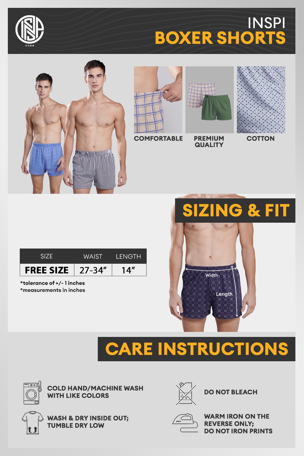 INSPI Boxer Shorts for Men 3pcs Set Assorted Colors Underwear Black ...