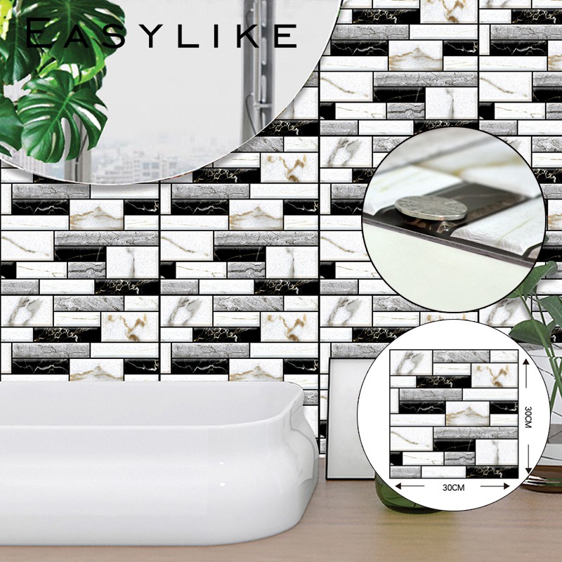 3D Tile Sticker Waterproof wallpaper adhesive wall decor Thicken PVC ...