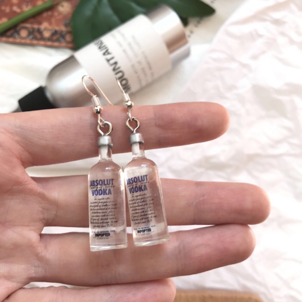 [fanshki]【I want to eat】VODKA vodka bottle fun earrings ear clips ins ...