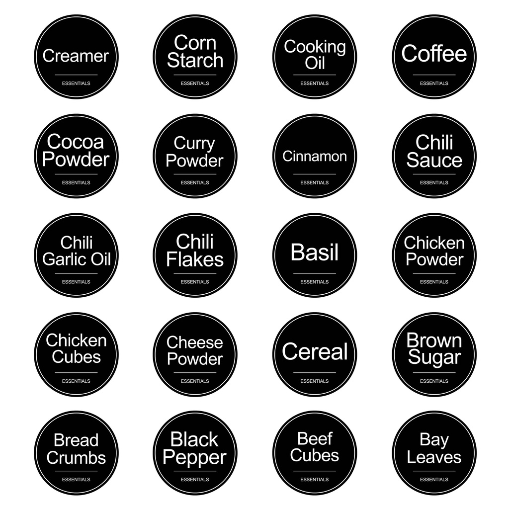 Condiments Vinyl Sticker, BLACK ROUND Label, Waterproof, Vinyl Sticker ...