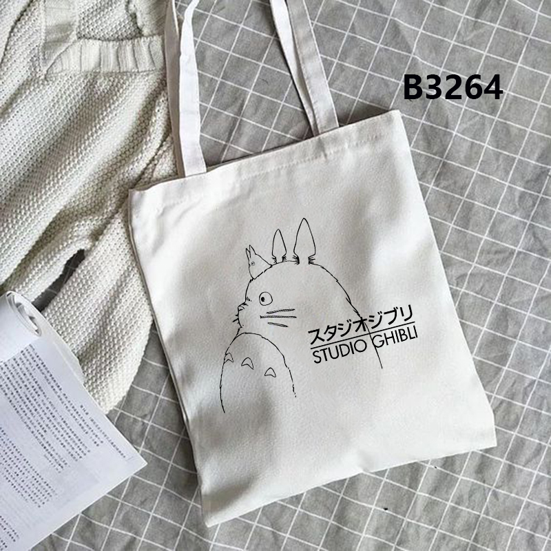 Studio Ghibli Character Anime Printed Canvas Tote Bag Girls Storage ...