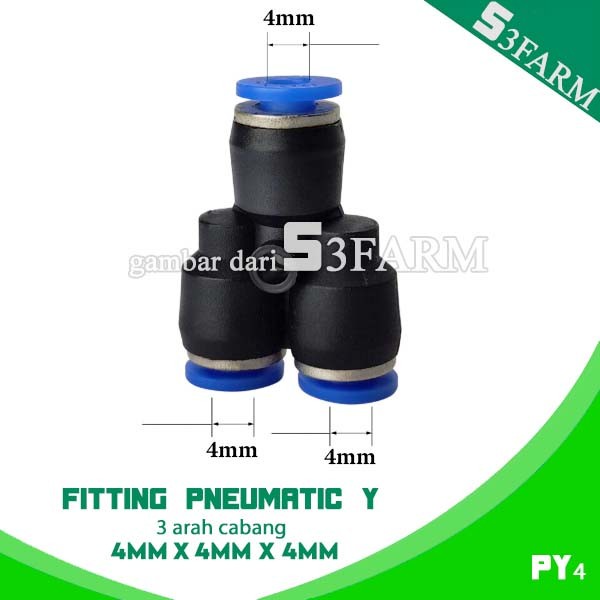 Py4 FITTING Y 4mm PNEUMATIC SLIP LOCK Y Connector PU PUSH IN 3-prong ...