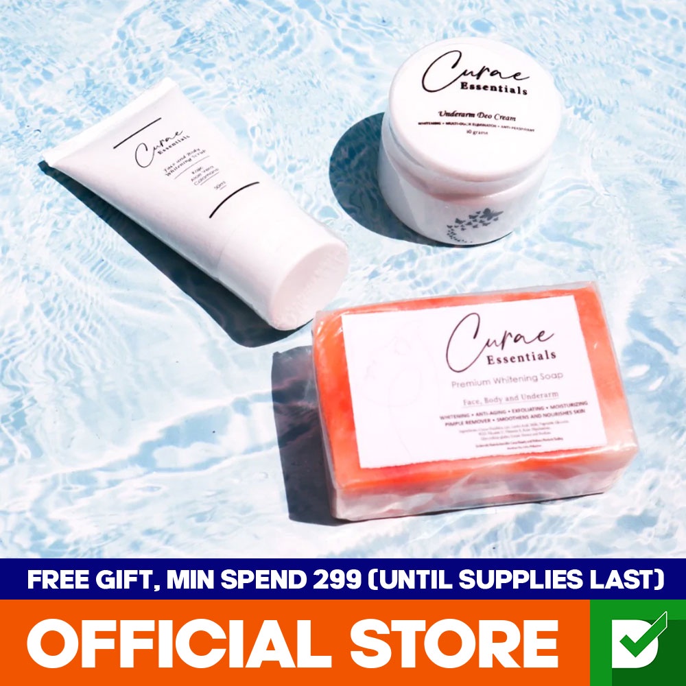 Curae Essentials Premium Whitening Set (Deo + Soap + Scrub) | Shopee ...