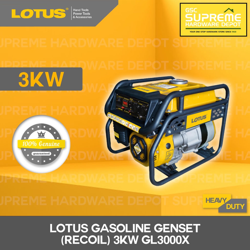 Lotus Gasoline Generator 3kw GL3000X Manual (Recoil Start) | Shopee ...