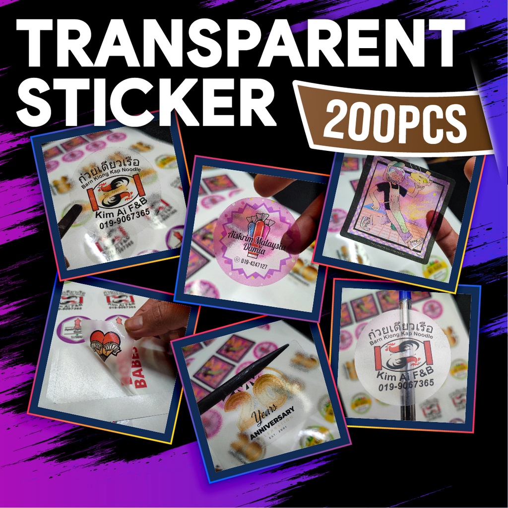 200PCS TRANSPARENT STICKER ( CLEAR / MATT ) - PELBAGAI SAIZ / Sticker ...