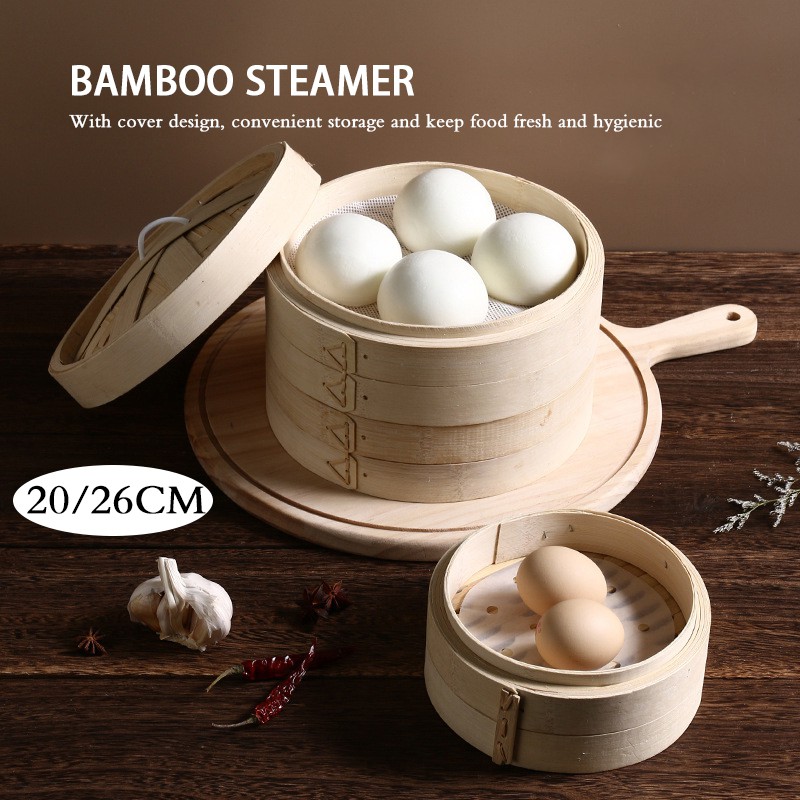 20/24/26cm Cooking Bamboo Steamer Kitchen Cookware | Shopee Philippines
