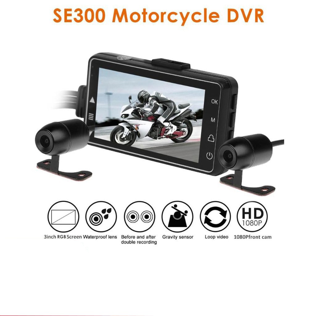 FHD 1080P Waterproof Camera 4" Motorcycle DVR Front Rear Dual Camera ...