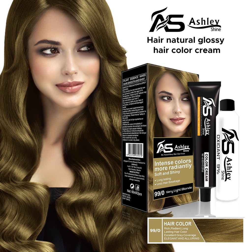 Ashley 2in1 bio natural glossy hair color cream 99/0 (very light blonde ...