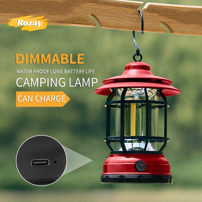 Retro LED Lantern Portable Camping Tent Light Rechargeable Hanging ...