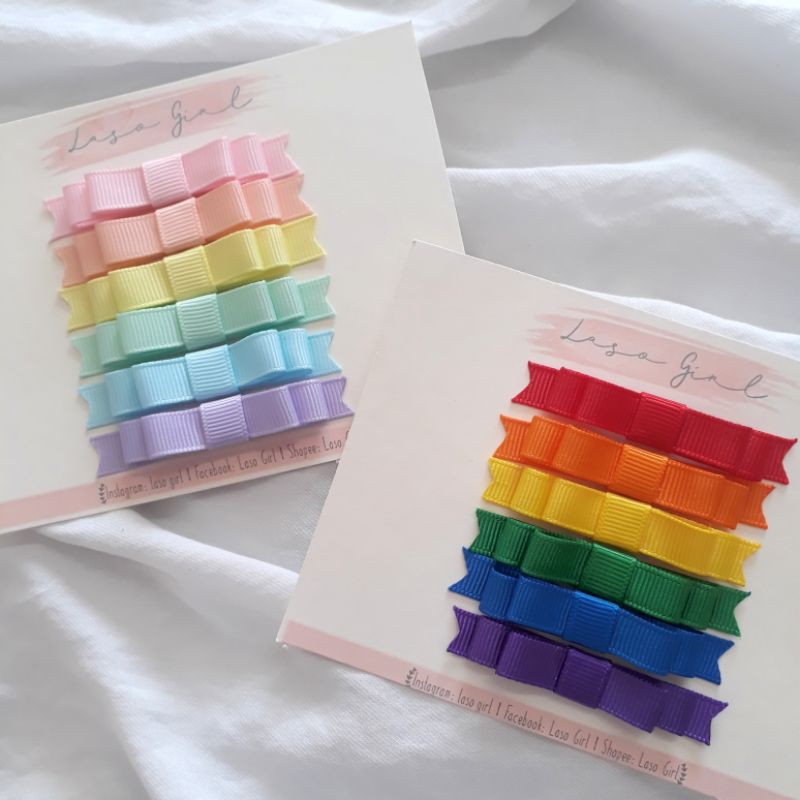 6 pcs. Ryz Mini Hair Bow - Laso Girl Pastel & Rainbow Grosgrain Ribbon ...