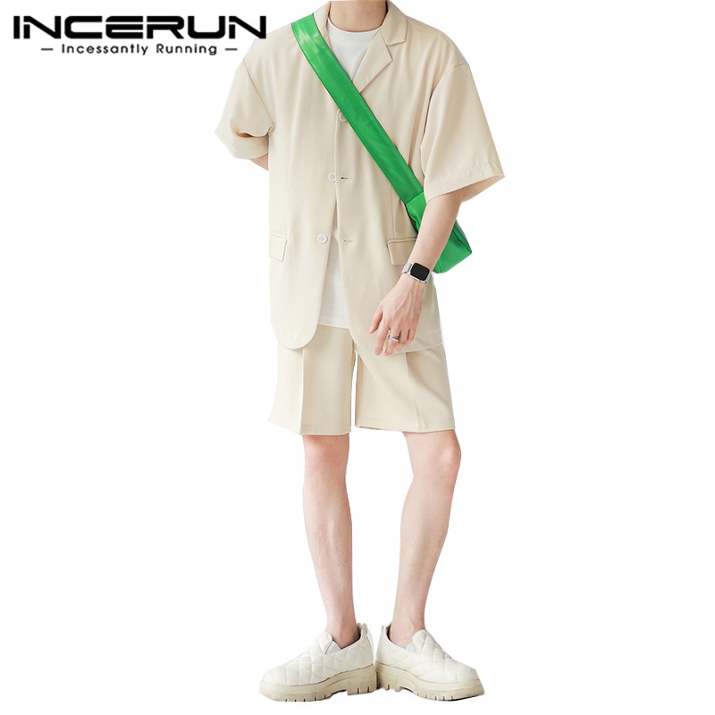 INCERUN Men Short Sleeve Blazer + Shorts Loose Clubwear Two-piece Suits ...