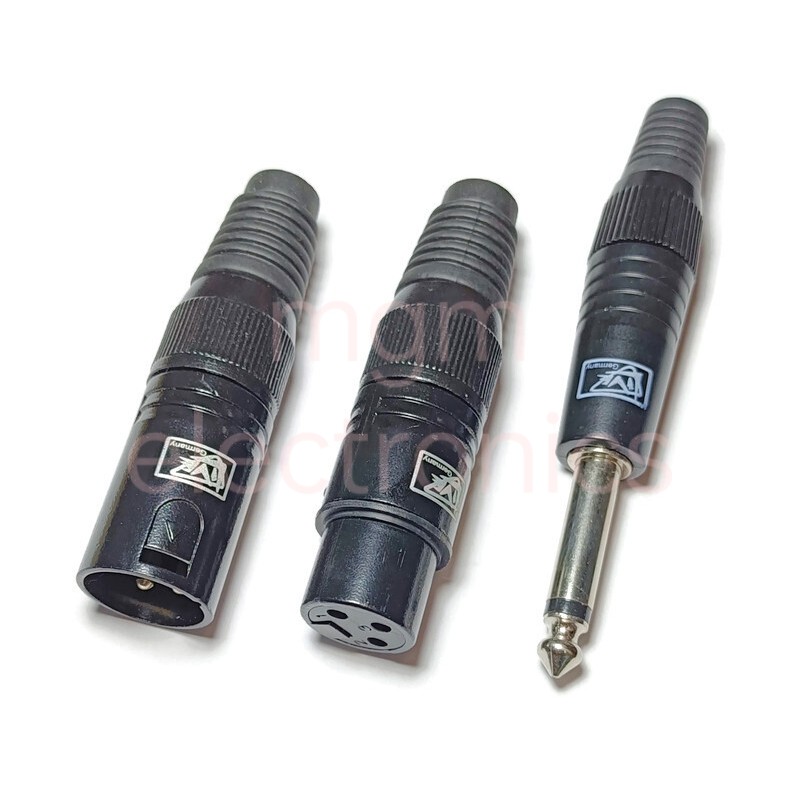 1pc. XLR LIVE MALE/FEMALE AND PL55 6.35 LIVE CANON PLUG BLACK METAL ...