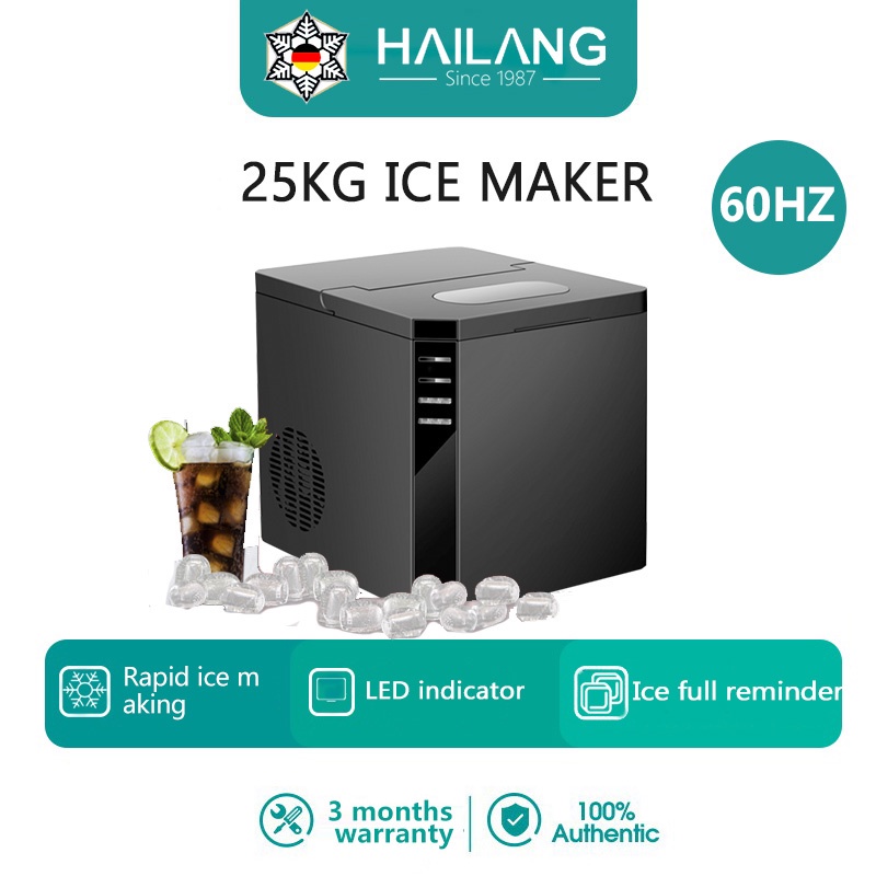 Hailang 220V 60Hz Ice Maker Machine 25Kg Milk Tea Shop Desktop Bar KTV ...