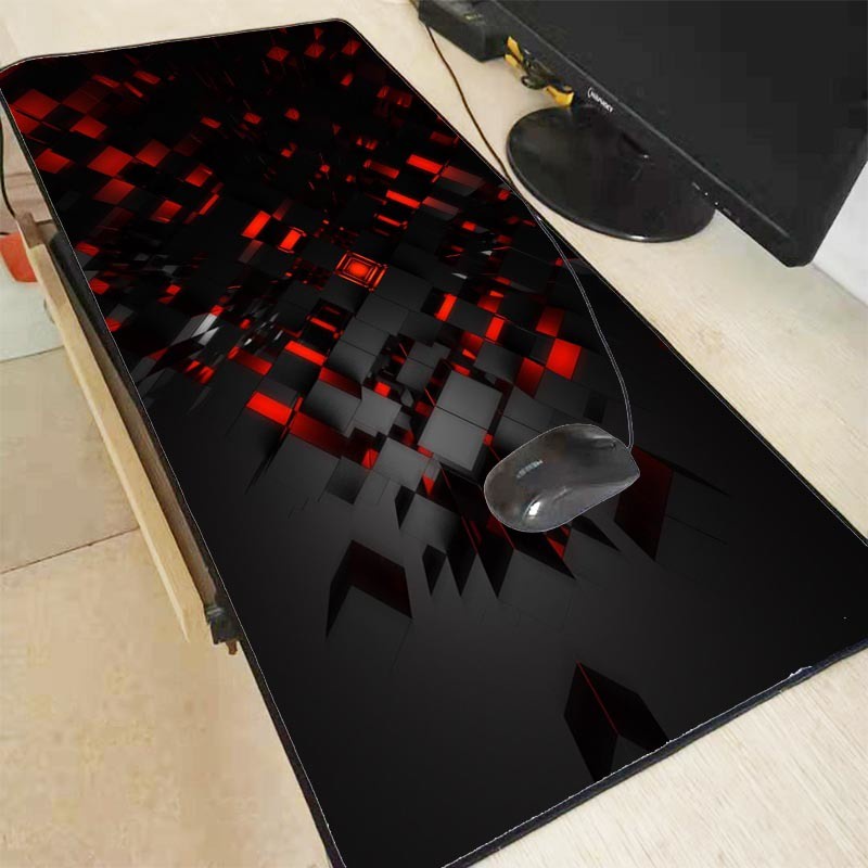 Gaming Mouse Pad Black and Red 3D Pattern Desk Mat with High-end Rubber ...