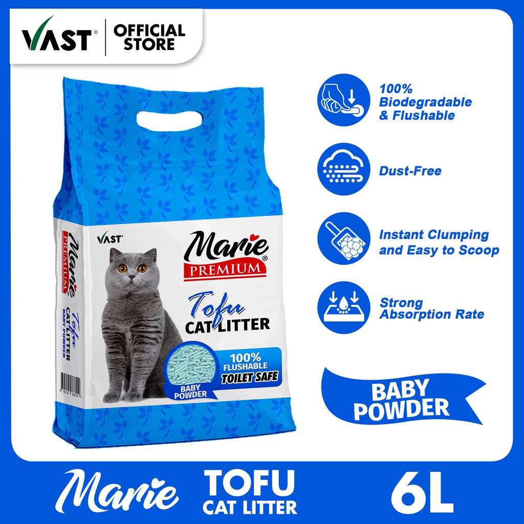 MARIE PREMIUM TOFU CAT LITTER - BABY POWDER 6L | Shopee Philippines